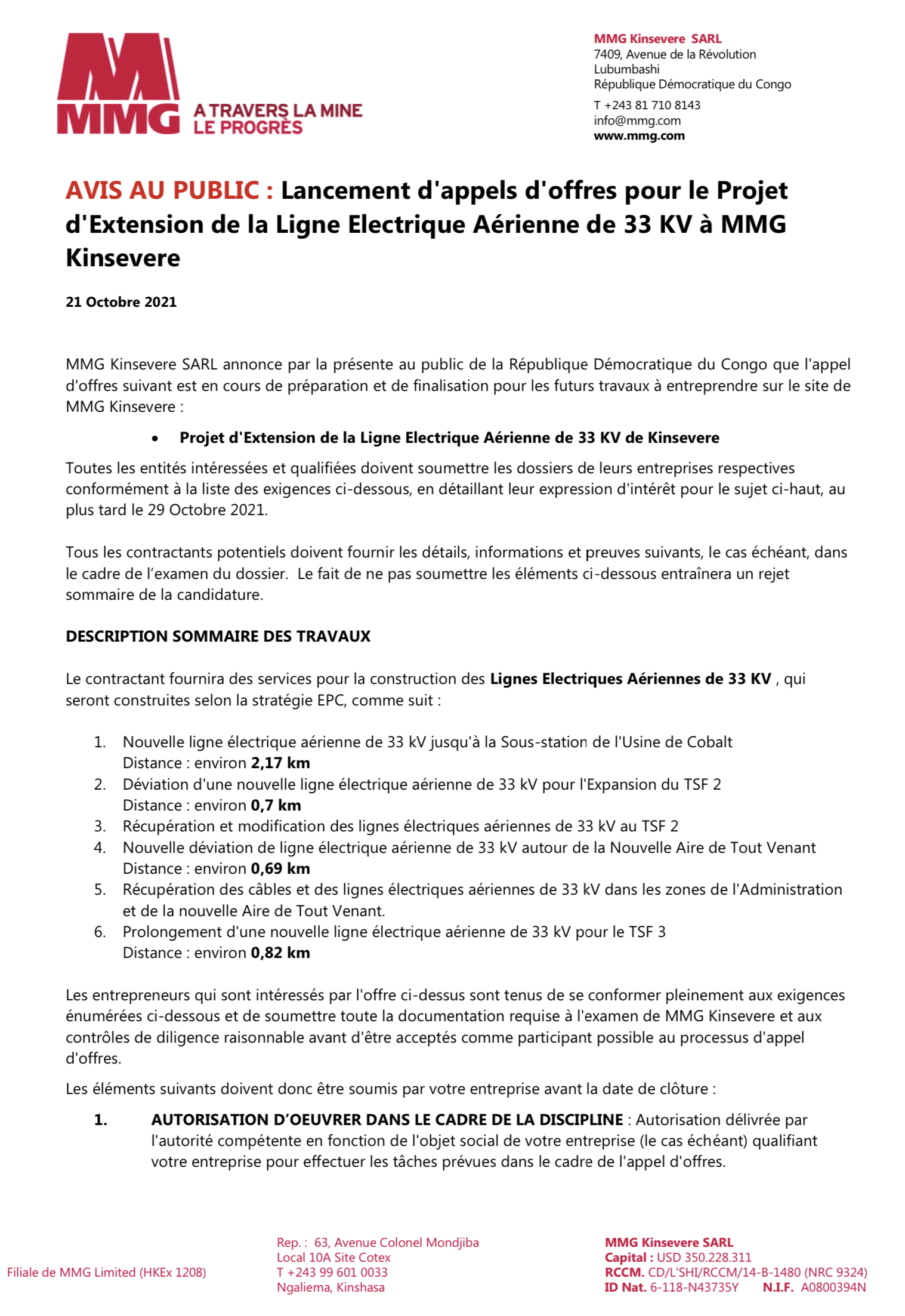 Launch of Tenders for the 33 KV Overhead Power Line Extension Project ...